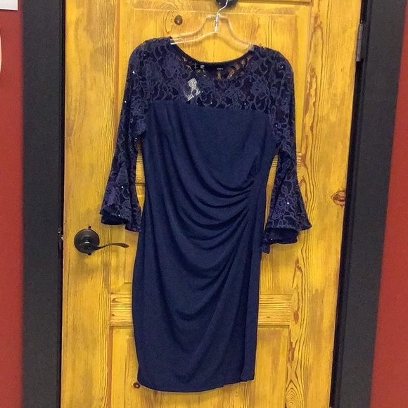 Leslie Fay | Dresses | Leslie Fay Blue Embellished Ruched Sheath Dress ...